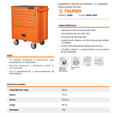 Gabinete para herramientas 3 cajones TRUPER – SUMAQ WORKSHOP
